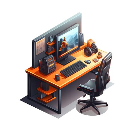 Ai Generated Computer Desk With Monitor Keyboard And Mouse 33205203 Png