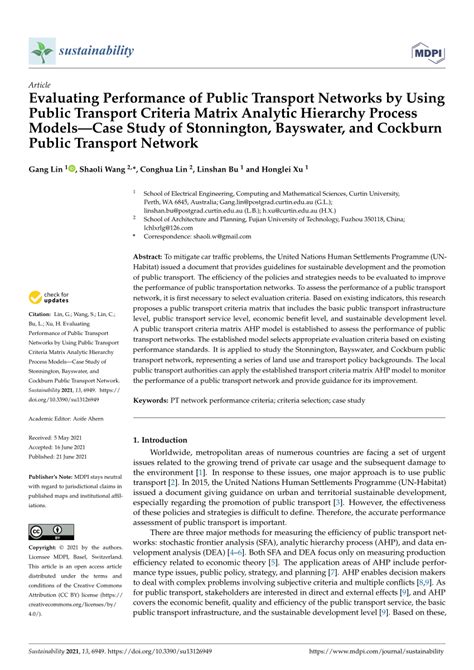 Pdf Evaluating Performance Of Public Transport Networks By Using Public Transport Criteria