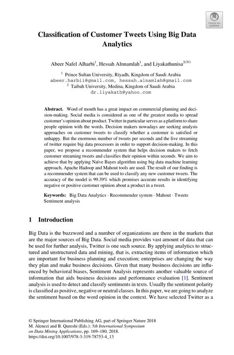 Pdf Classification Of Customer Tweets Using Big Data Analytics