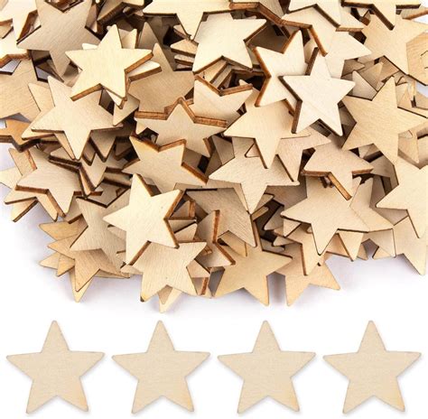 200 Pcs Wooden Star Cutouts 1 Inch Unfinished Wood Pieces For Diy