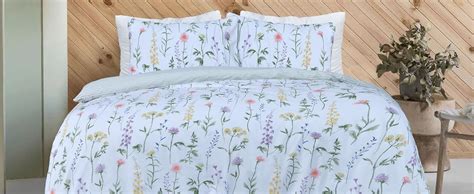 Sleepdown Meadow Stem Floral White Reversible Duvet Cover Quilt Pillow