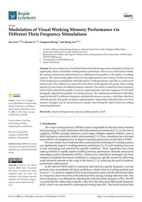 Pdf Modulation Of Visual Working Memory Performance Via Different