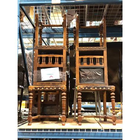 Group Of Approx 6 Set Dec English Leather Oak Chairs And 2 Classroom Chairs