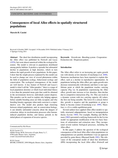 Pdf Consequences Of Local Allee Effects In Spatially Structured Populations