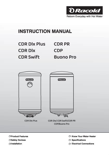 Racold Cdr Dlx Plus Electric Storage Water Heater Instruction Manual
