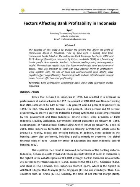 Factors Affecting Bank Profitability In Indonesia Pdf Profit