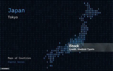 Japan Map Shown In Binary Code Pattern Tsmc Blue Matrix Numbers Zero One Stock Illustration