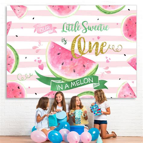 Our Little Sweetie Is One Watermelon Birthday Backdrop Lofaris