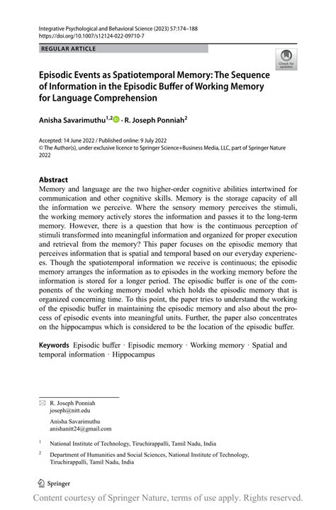 Episodic Events As Spatiotemporal Memory The Sequence Of Information In The Episodic Buffer Of