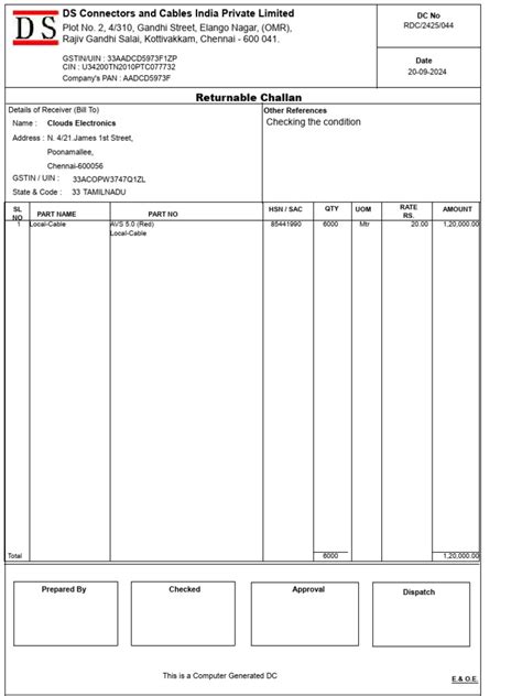 Returnable Challan For Ds Connectors Pdf