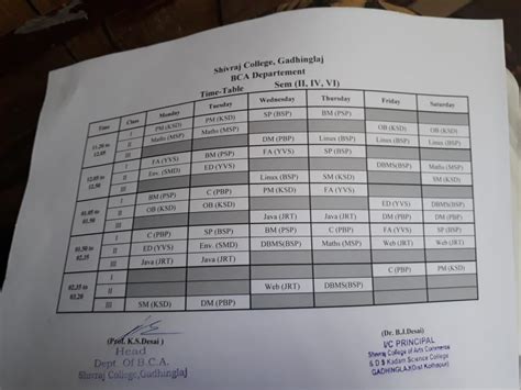 Bca Timetable