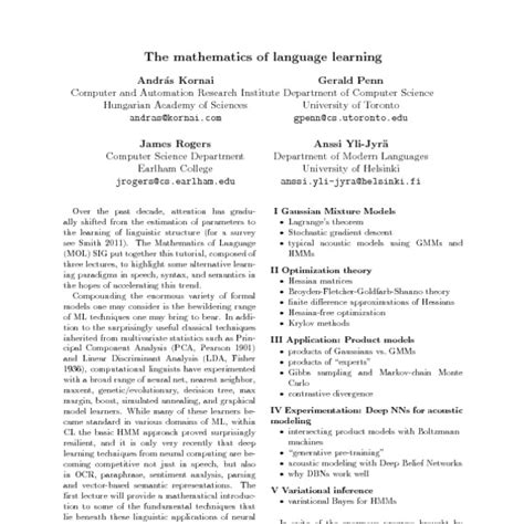 The Mathematics Of Language Learning Acl Anthology
