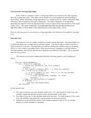 Non Recursive Sorting Algorithms Selection Sort Course Hero