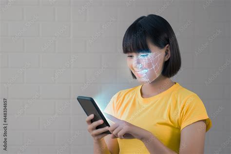 Face Detection AI Technology Facial Recognition Security User Identification Access Girl Using