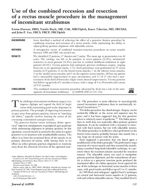 Pdf Use Of The Combined Recession And Resection Of A Rectus Muscle Procedure In The Management