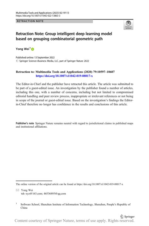 Retraction Note Group Intelligent Deep Learning Model Based On