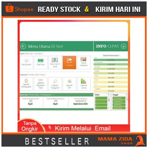 Jual Software Aplikasi Excel Program Keuangan Pembayaran SPP Shopee Indonesia
