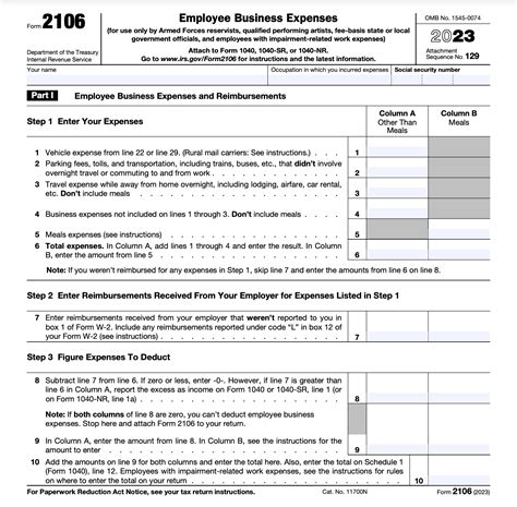 Form 2106 Employee Business Expenses Definition And Who Can File Worksheets Library