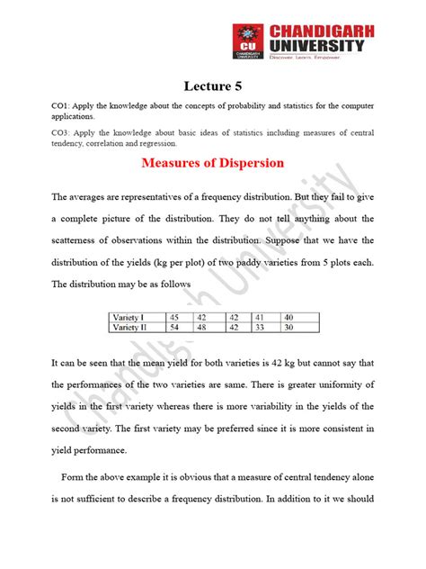 Lecture 5 Measure Of Dispersion Pdf