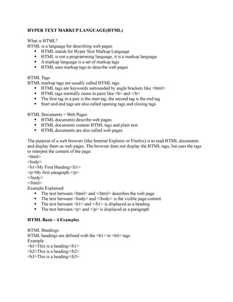 html intro and text formating hyper text markup language html what