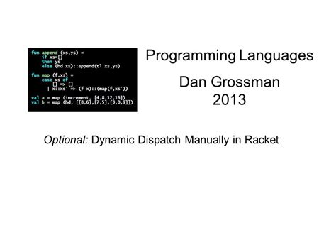 Programming Languages Dan Grossman 2013 Optional: Dynamic Dispatch Manually in Racket. - ppt ...