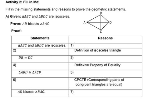 Solved Activity 2 Fill In Me Fill In The Missing Statements And
