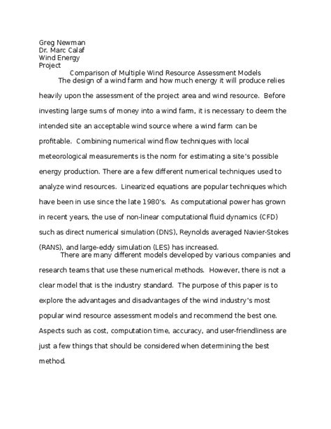 Doc Comparison Of Multiple Wind Resource Assessment Models