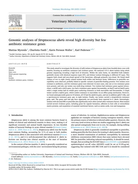 Pdf Genomic Analyses Of Streptococcus Uberis Reveal High Diversity
