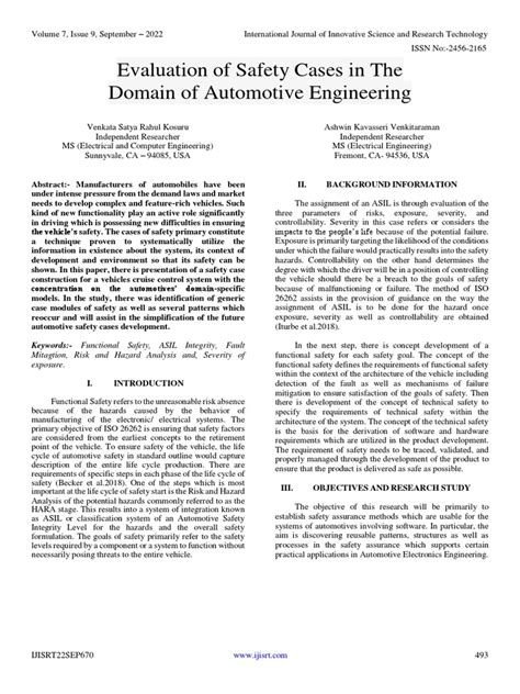 Evaluation Of Safety Cases In The Domain Of Automotive Engineering Pdf Engineering Systems