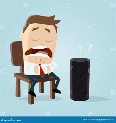 Funny Man Talking To A Digital Assistant Stock Vector Illustration Of