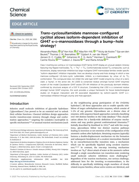 Pdf Trans Cyclosulfamidate Mannose Configured Cyclitol Allows Isoform Dependent Inhibition Of