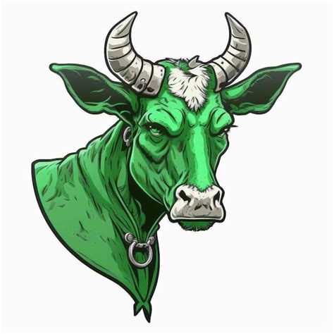 Premium Ai Image A Close Up Of A Green Cow With Horns And A Collar