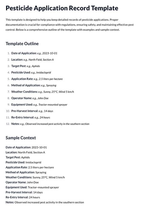 Pesticide Application Record Template Template Collaborative Docs For