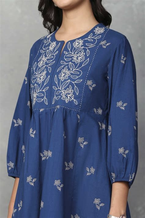 Buy Indigo Cotton Printed Tiered Dress Dress By Rangriti