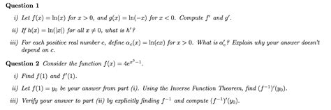 solved question 1 i let f x ln x for x 0 and g x