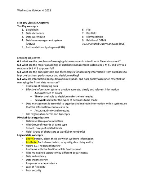 Itm 100 Class 5 Chapter 6 Lecture Notes Itm 100 Class 5 Chapter 6
