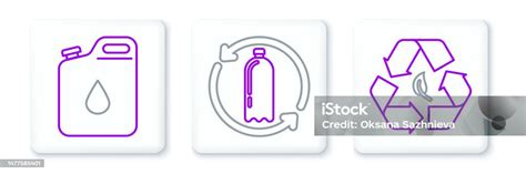 세트 라인 재활용 기호와 잎 가솔린 용기 및 재활용 플라스틱 병 아이콘 벡터 0명에 대한 스톡 벡터 아트 및 기타 이미지 0