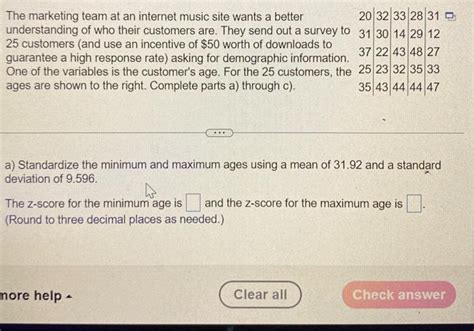 solved standardize the minimum and maximum ages using a mean