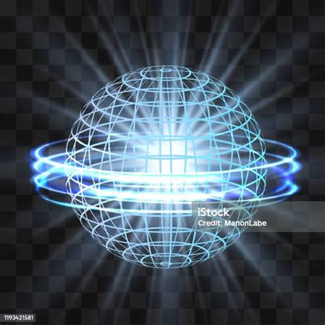 투명 한 배경에 격리 된 글로브 메쉬 벡터 행성입니다 푸른 빛 폭발과 궤도 소용돌이 인터넷 사이버 공간 미래 기술 우주 가상 데이터 매트릭스 공상 과학 소설 세계 3차원