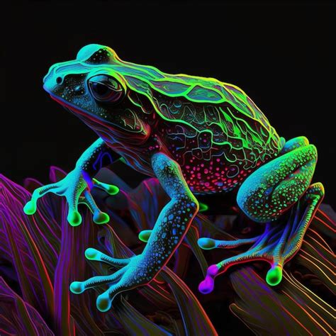 Premium Ai Image Beautiful Glowing Green Frog On Dark Background