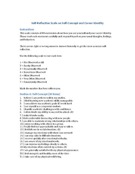 Self Reflection Scale On Career Identity Instructions Forfloat Studocu