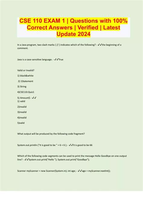 Cse 110 Exam 1 Questions With 100 Correct Answers Verified Latest Update 2024 Cse 110