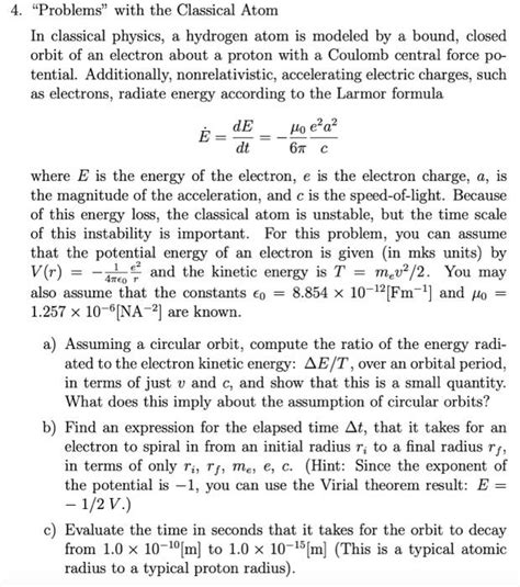 Solved 4 Problems With The Classical Atom In Classical