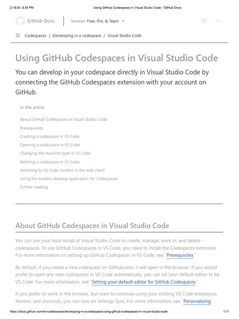 Using Github Codespaces In Visual Studio Code Github Docs Pdf