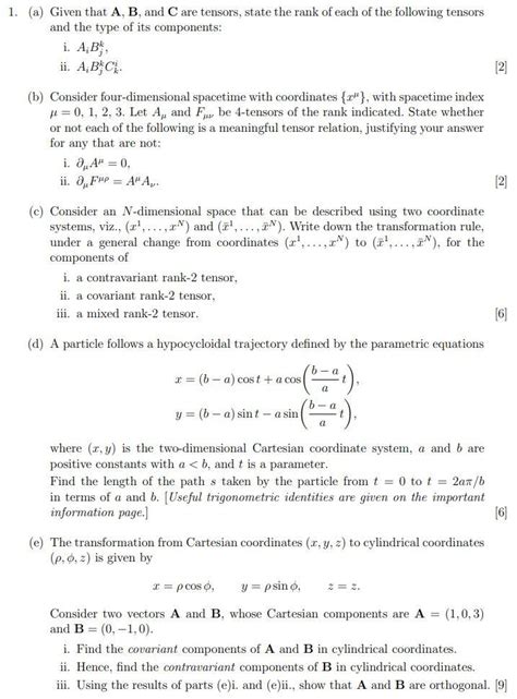 solved 1 a given that a b and c are tensors state the