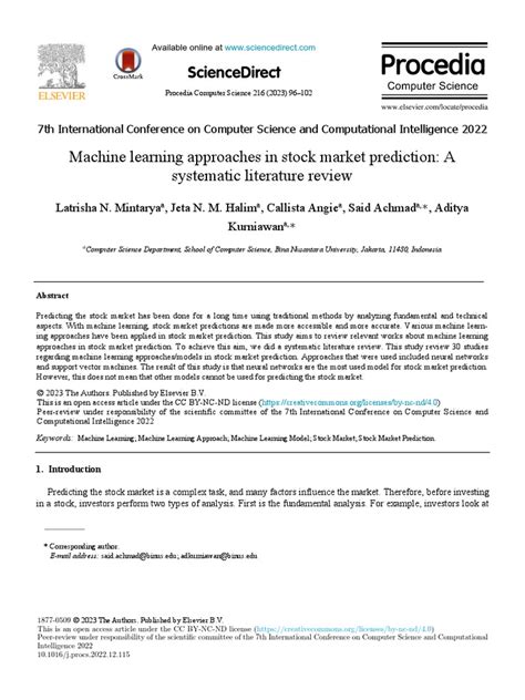 Machine Learning Approaches In Stock Market Prediction A Pdf Machine Learning Support