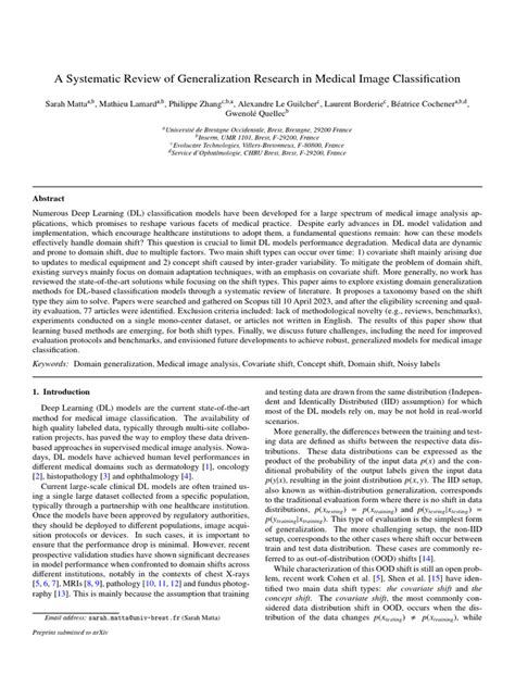 A Systematic Review Of Generalization Research In Medical Image Classification Pdf Receiver