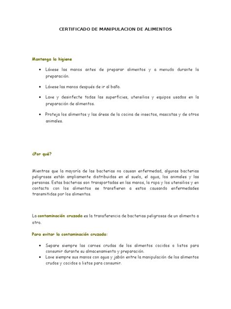 Certificado De Manipulacion De Alimentos Pdf Carne Alimentos