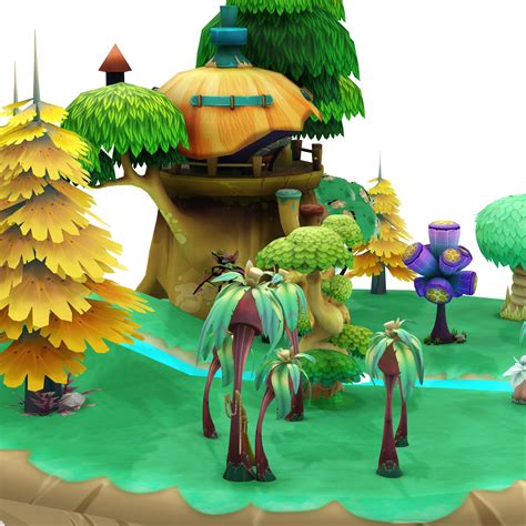 Stl File Peter Pan Island River Waterfall Tree Field House 🏝️・3d