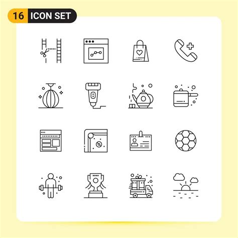 Set Of 16 Commercial Outlines Pack For Bag Phone Shopping Hospital Call Editable Vector Design
